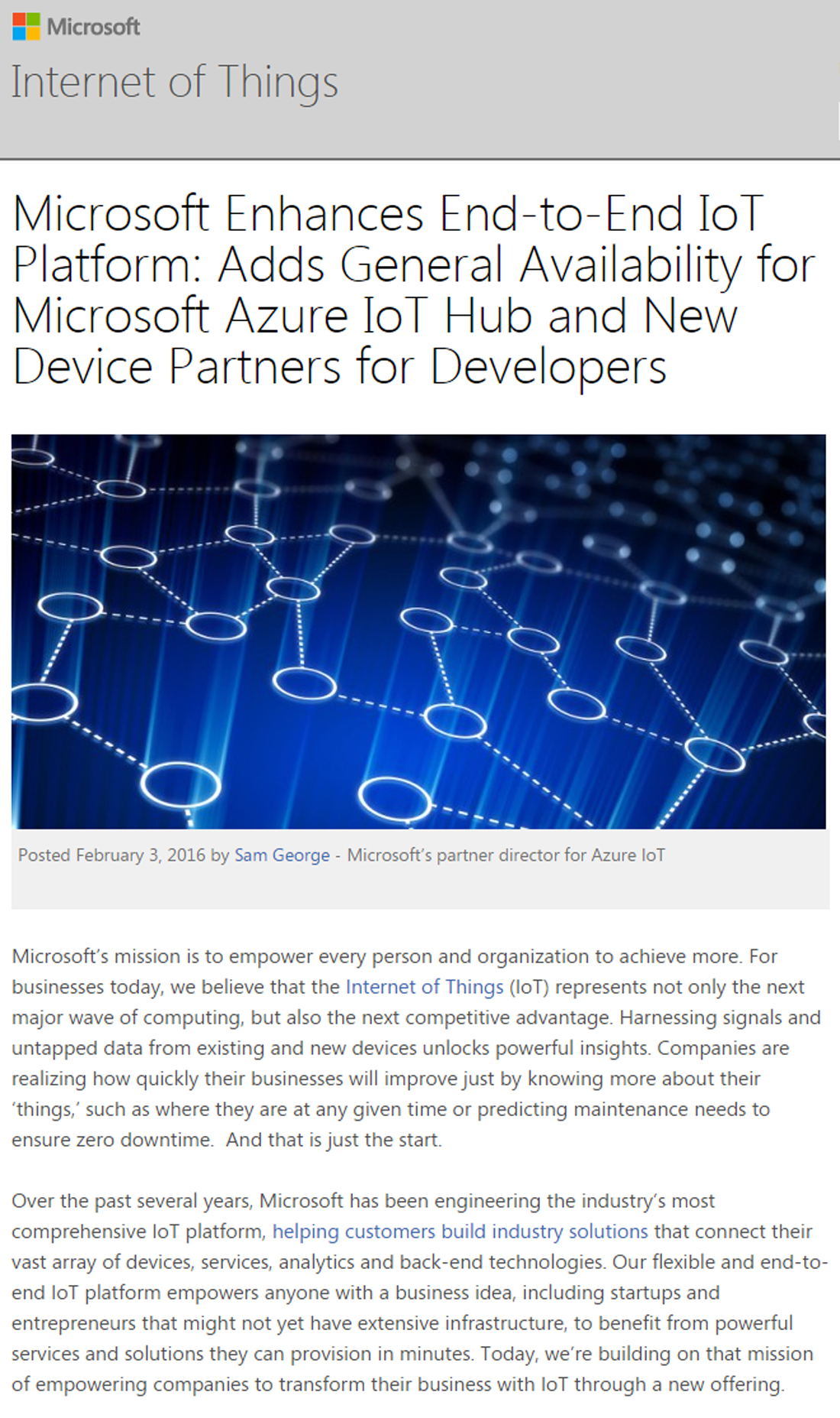 Microsoft.com – Microsoft Enhances End-to-End IoT Platform: Adds ... Microsoft.com – Microsoft Enhances End-to-End IoT Platform: Adds ...